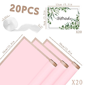 Yoqipati 20 Sheets Flower Wrapping Paper, 22.8x22.8 Inch Waterproof Floral Bouquet Wrapping Paper with Ribbon and Gift Cards for Valentine's Day Wedding Birthday DIY Crafts Gift(Pink)