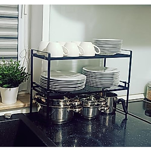 Better House 2 Pack Cabinet Shelf The Ultimate Standing Stackable Space Saving Closet Shelves Steel Frame Rust Resistant Organizer For Your Kitchen Bathroom (Stacked Size L20 x D8.25 x H14.6 in)