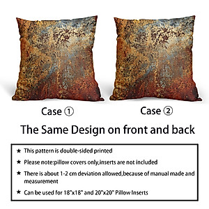 Brown Rust Metal Pillow Covers 18X18 In Gold Rusty Cinnamon Copper Bronze Metallic Pillow Cases Orange Teal Rustic Throw Pillows Set of 2 Autumn Home Decor For Living Room Bedroom Couch Sofa Outdoor