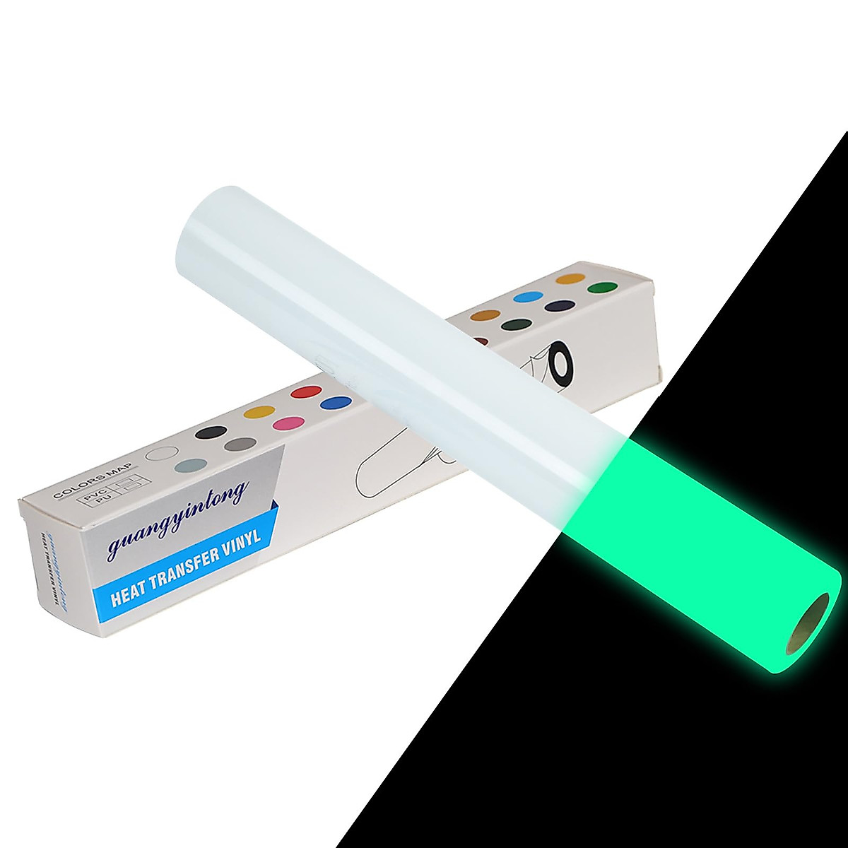 guangyintong Glow in The Dark Heat Transfer Vinyl Rolls, 12" x 5ft Luminous Green Iron on Vinyl for T Shirts, PU Elastic HTV Vinyl for All Cutter Machine Easy to Cut & Weed for Cool Costumes & Design