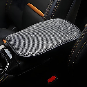 Bling Center Console Cover, Diamond Fashion ArmRest Pad, Crystal Soft Arm Rest Protective Cushion, Car Accessories for Women Girls, 11.8"×8.5" for Most of Vehicles, SUVs, Trucks (Black&White)
