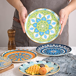 AHX Plate Set 8 Inch - Salad Plates | Dessert Appetizer Plates Colorful - Porcelain Lunch Plates - Set of 6 - Dishwasher and Microwave Safe