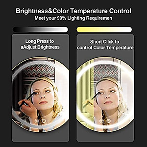 Janboe 30 inch Round Medicine Cabinet with Lights,Led Medicine Cabinet with Defogger,Illuminated Mirror Cabinet for Bathroom,Dimmable,Defogger,3 Color Temperature 3000k-6500k Black