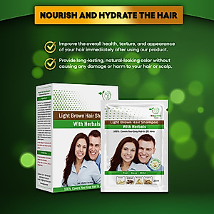 BIOGREEN ROOTS Ammonia-Free Herbal Hair Shampoo - Effectively Covers Gray Hair for Men and Women - Natural Color and Herbal Nourishment - No Stain on Skin - Light Brown (5 sachets x 25 ml)