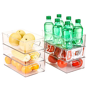 Cq acrylic Stackable Refrigerator Organizer Bins,6 Pack Clear Kitchen Organizer Container Bins with Handles for Pantry,Cabinets,Shelves,Drawer, Fridge BPA Free