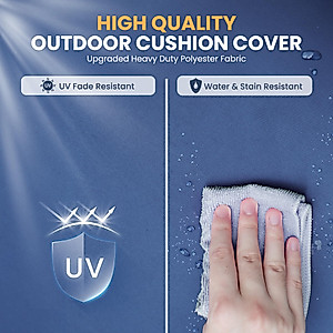 Amopatio Outdoor Cushions for Patio Furniture, 22x22 Outdoor Chair Cushions with Waterproof & Fade Resistant Cover, Deep Seat Replacement Patio Cushions with Adjustable Straps & Handle, Navy Blue