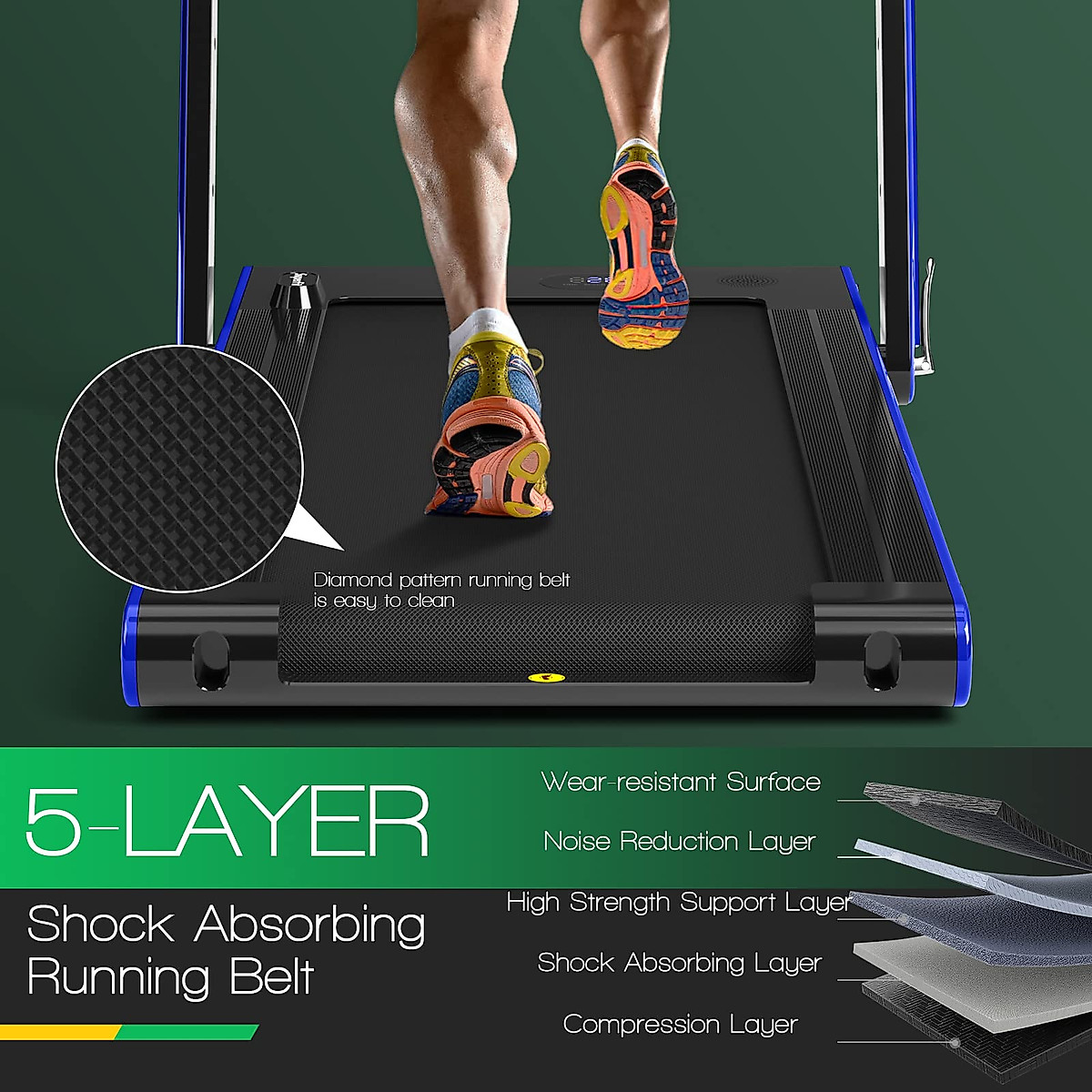 GYMAX 2 in 1 Under Desk Treadmill, Folding Running Machine with Dual LED Display, APP & Remote Control, Walking Pad Jogging Machine for Home Gym Small Space (Navy)