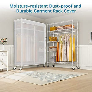 VIPEK V11C Garment Rack Rolling Clothes Rack Heavy Duty Portable Closets with Lockable Wheels Adjustable Metal Wire Shelves Wardrobe White Clothing Rack with Frosted Translucent Cover, Max Load 452LBS