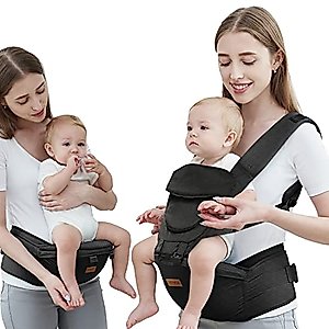 Baby Carrier with Hip Seat, Baby Carrier Newborn to Toddler, 6-in-1 Ways to Carry, All Seasons, Adjustable Baby Holder Carrier for Breastfeeding (Black）