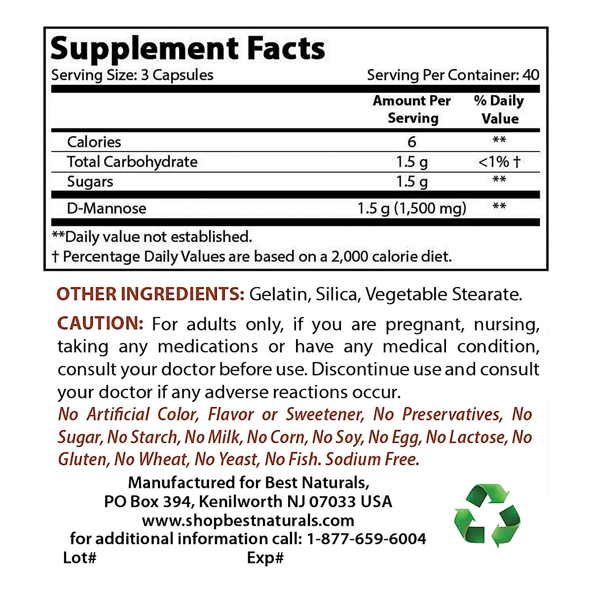 Best Naturals D-Mannose 1500 mg & Magnesium Glycinate 425 mg