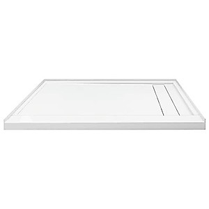 Transolid FLU6032R-31 Linear 60-in W x 32-in L Rectangular Alcove Concealed End Drain Shower Base with Right Hand Drain, White