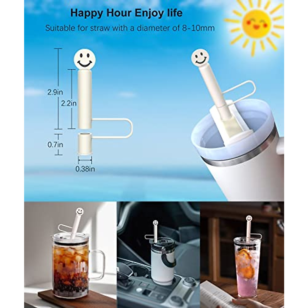 Aiscool 6Pcs Straw Covers Compatible with Stanley 30 & 40 Oz Tumbler with Handle Cream, 0.39in/10mm Straw Covers Cap, Soft Reusable Silicone Straw Protectors