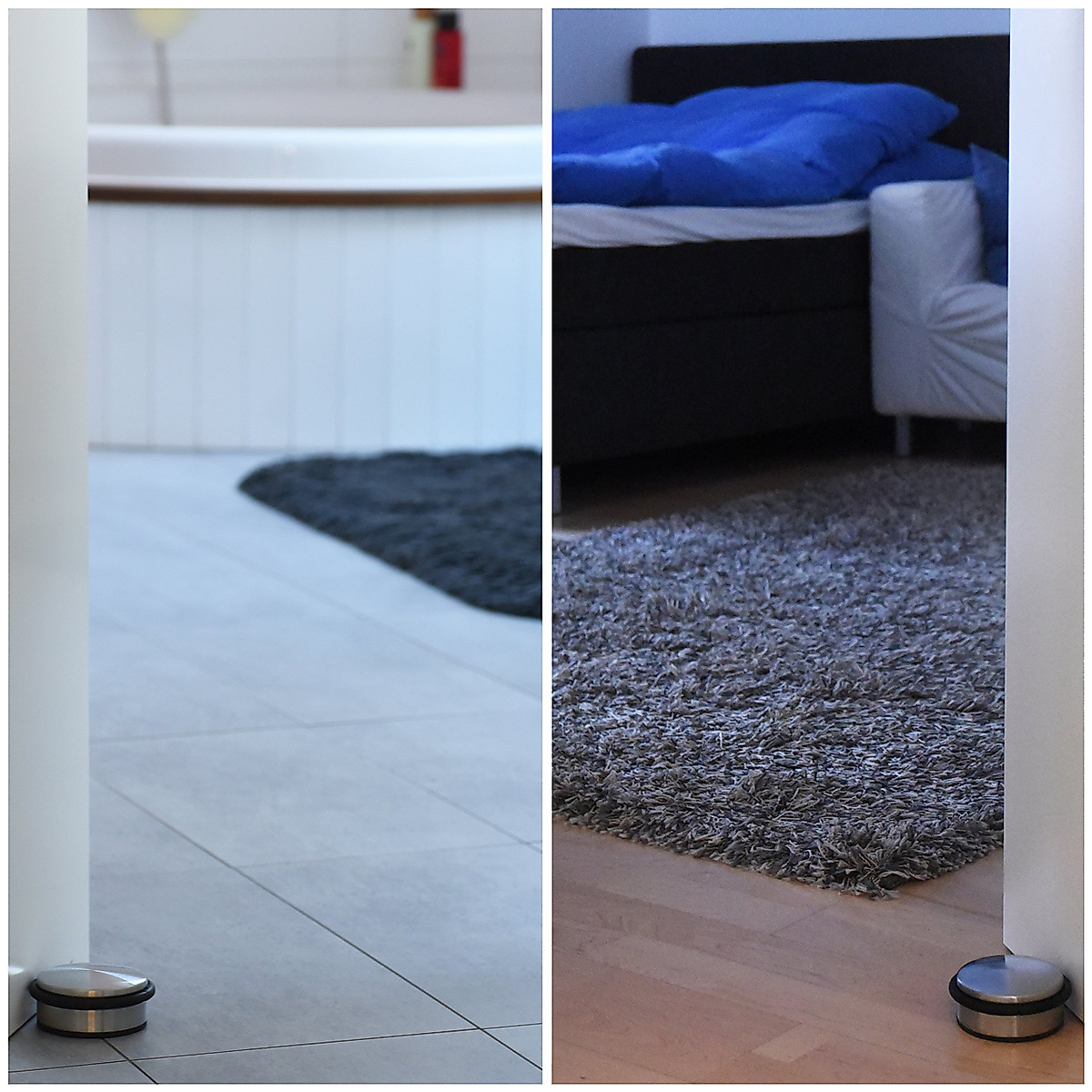 Stainless Steel Door Stopper (3 Pack) 4"x1.85"– Premium SofiHome Top Durability Door Stops with Silica Gel Treads – Stylish Decorative Heavy Duty Door Stop for Draft Stopping and Floor & Wall Safety