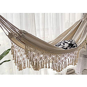 Hiplus Handmade Boho Large Brazilian Macrame Fringe 2 Person Double Deluxe Hammock Swing Net Chair for Beach, Yard, Bedroom, Patio, Porch, Indoor, Outdoor, Wedding Decor 79" Lx 59" W
