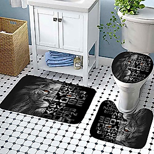 Dia Magico 4PCS Lion Shower Curtain Set, Inspirational Quotes Majestic Lion King African Wildlife Safari Wild Animal Cool Men Bathroom Decor, Waterproof Fabric Black Shower Curtain, Non-Slip Bath Mat