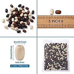 Craftdady 800Pcs Natural Oval Barrel Wood Loose Beads 4 Colors Tiny Smooth Wooden Tube Spacer Beads 12x8mm for Jewelry Craft Necklace Bracelet Earring Making