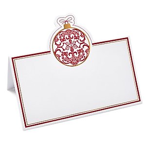 Gift Boutique 100 Pack Christmas Place Cards Holiday Seating Name Card Die Cut Xmas Ornement Bell Table Setting Folded Paper Tent Cards for Dinner Wedding Tables Placement Party Decorations 2" x 3.5"