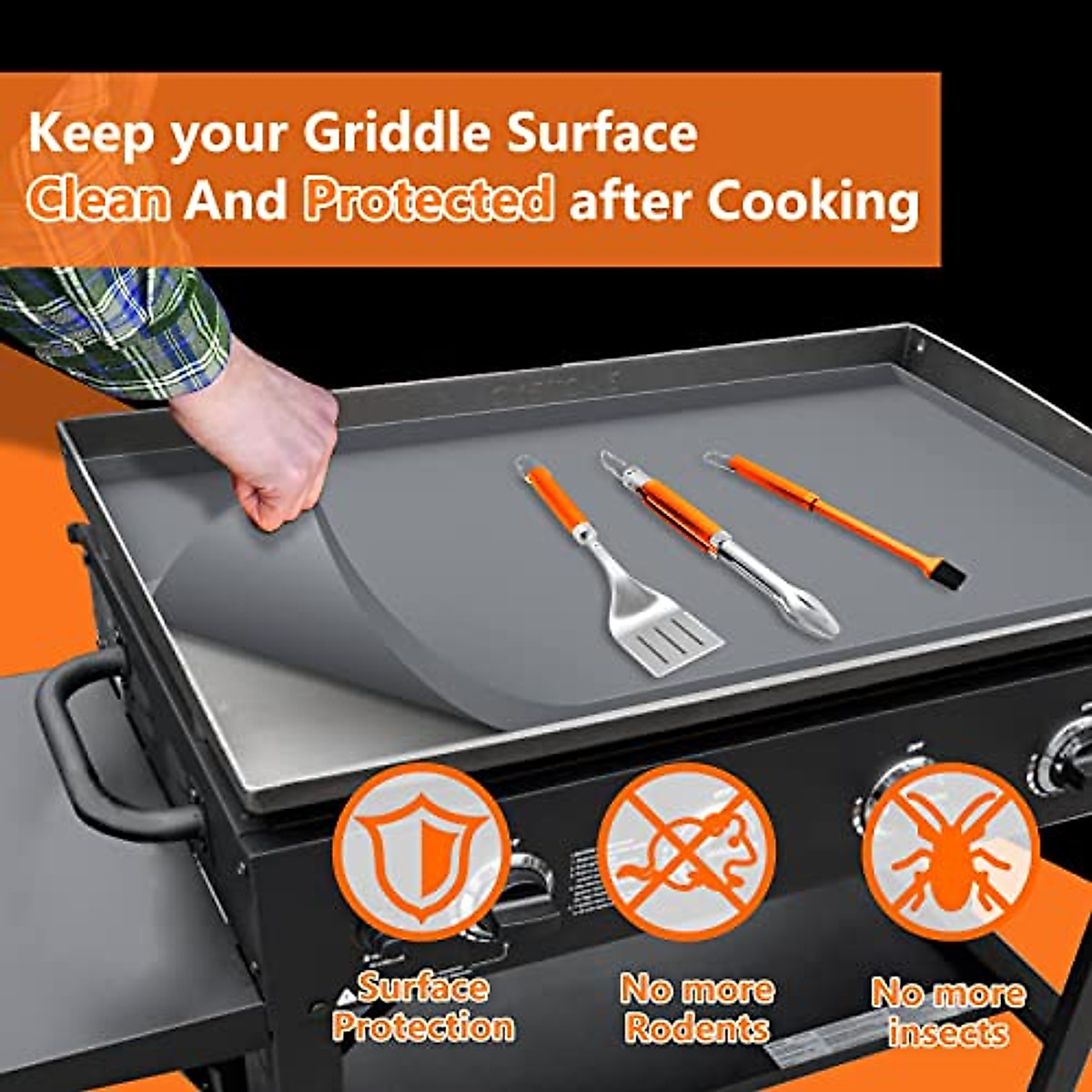 Griddle Silicone Protective Mat Cover for Blackstone 17"22"28"36"Pro, JOOKKI Griddle Grill Mat Heavy Duty Waterproof Griddle Protect Your Grill .(28”Pro, Grey)