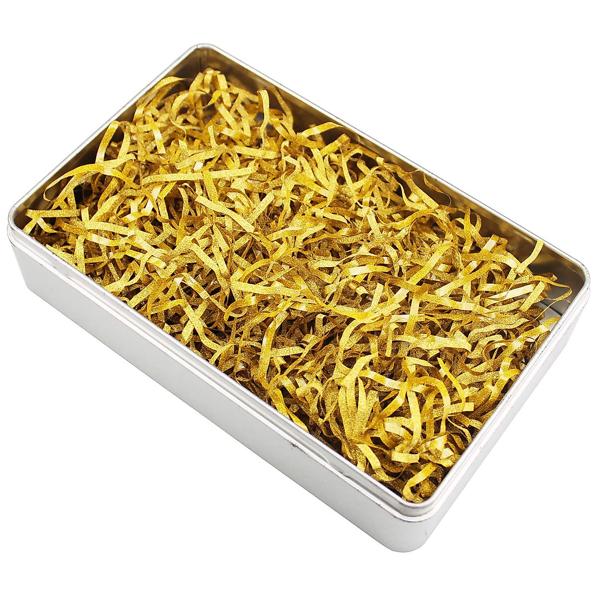 Glitter Raffia Paper Shreds & Strands Shredded Crinkle Confetti for DIY Gift Wrapping & Basket Filling (Golden)