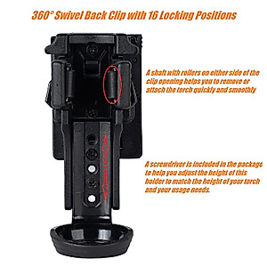 TACNEX Quick Release Flashlight Holder w/Duty Belt Clip Tactical Torch Holster Carrier Rotatable Light Carry Case Stand fit 1"-1.25" Diameter Flashlight for Police Leo Security Military Work Patrol