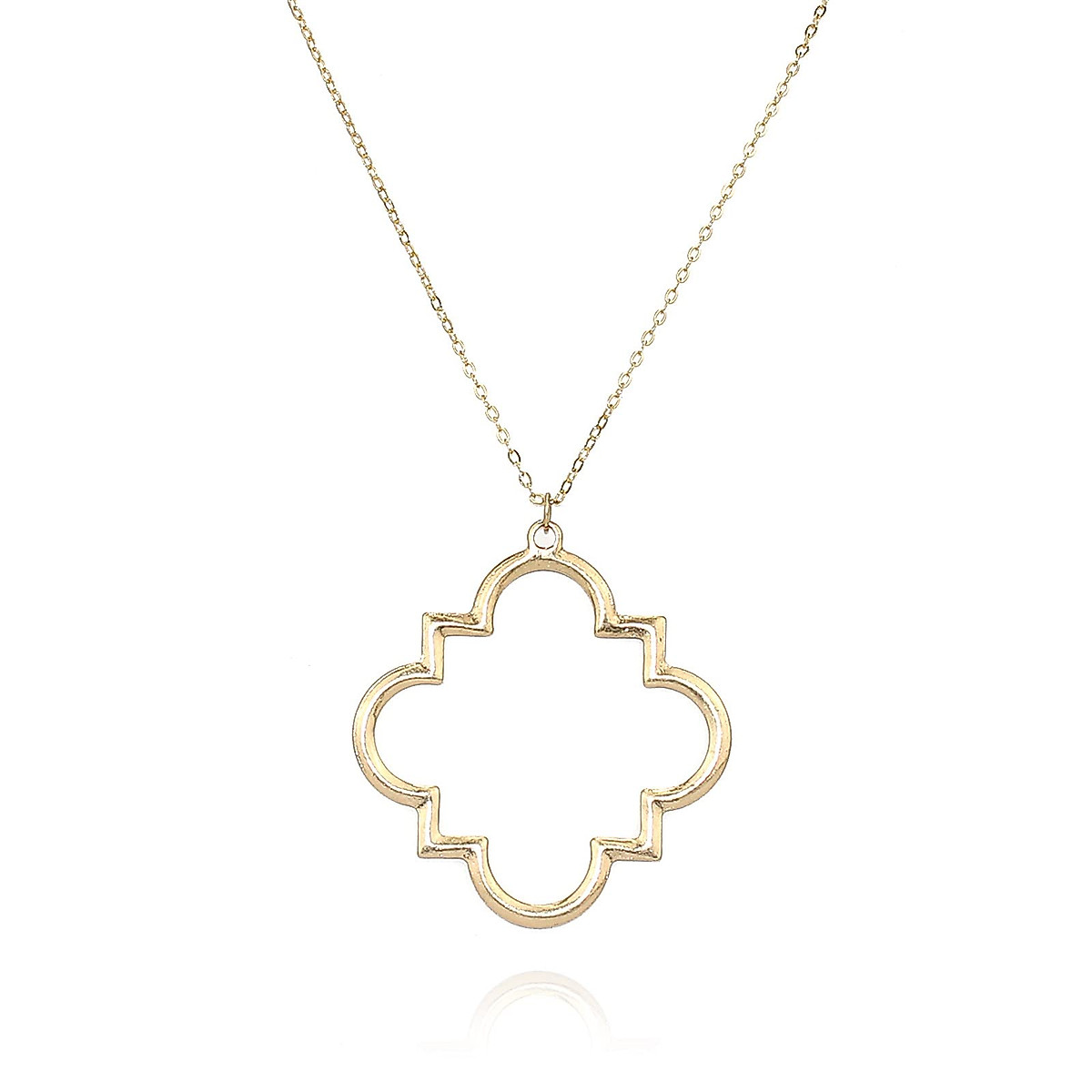POMINA Gold Fashion Long Chain Necklace Quatrefoil Necklace Two-Tone Clover Pendant Necklace Geometric Pendant Sweater Long Necklace for Women (Worn Gold)