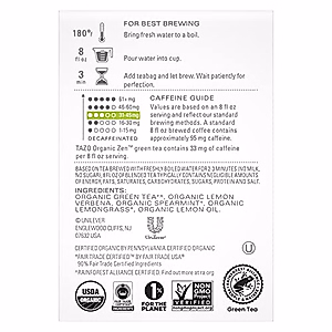 TAZO Tea Bags, Green Tea, Regenerative Organic Zen Tea, 36 Tea Bags (Pack of 4)