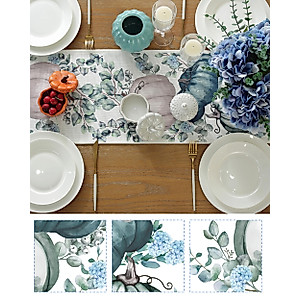 Thanksgiving Decorations Fall Table Runner 72 Inches Long with Autumn Pumpkins Eucalyptus Leaves. Fall Decorations for Home Dining Room Kitchen Table Seasonal Holiday Harvest Party Decor