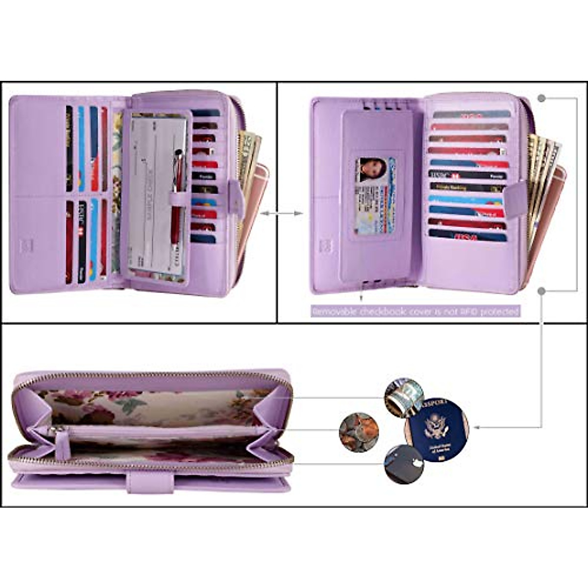 Mou Meraki Women RFID Blocking Real Leather Wallet-Clutch For Women-Shield Against Identity Theft (LAVENDER)