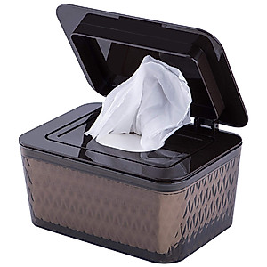 chengyan Wipes Dispenser Case, Dustproof Paper Towel Container Box with Lid and Non-Slip Rubber Feet, Removable Seal-Designed Wipe Holder, Plastic Large Capacity Dust-Proof Baby Wipes Case, Brown