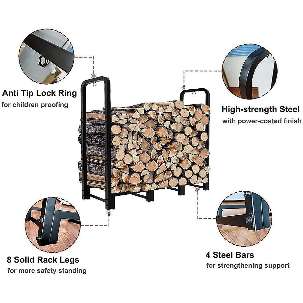 Artibear Firewood Rack Stand 4ft With Log Holder Cover For Outdoor Indoor Fireplace Wood Pile Storage Stacker Organzier