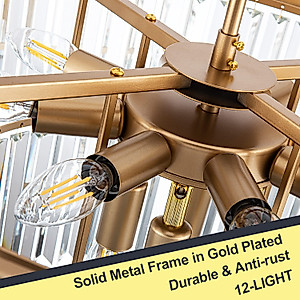 brfaixla 12 Lights Gold Modern Crystal Chandelier 23.64" Crystal Pendant Chandeliers Light Fixture 3-Tier Crystal Hanging Lighting for Living Dinning Room Bedroom Foyer