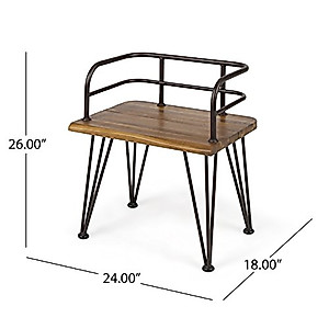 Christopher Knight Home Zion Outdoor Industrial Acacia Wood Chairs with Iron Frame, 2-Pcs Set, Teak Finish / Rustic Metal