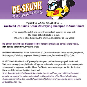 De-Skunk Odor Destroying Shampoo for Dogs, 32 oz. – Formulated with Powerful De-Greasers, Skunk Odor Remover for Pets, Carpet, Furniture and More – Removes Skunk Smell Fast, Clear, (FG00065)