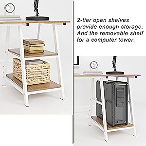 Trestle Desk with 2 Shelves, Soges 47 inches Reversible Storage Desk, Home Office Computer Desk Workstation, Wooden School Desks for Teachers Students, Middle Shelf Removable for CPU Storage
