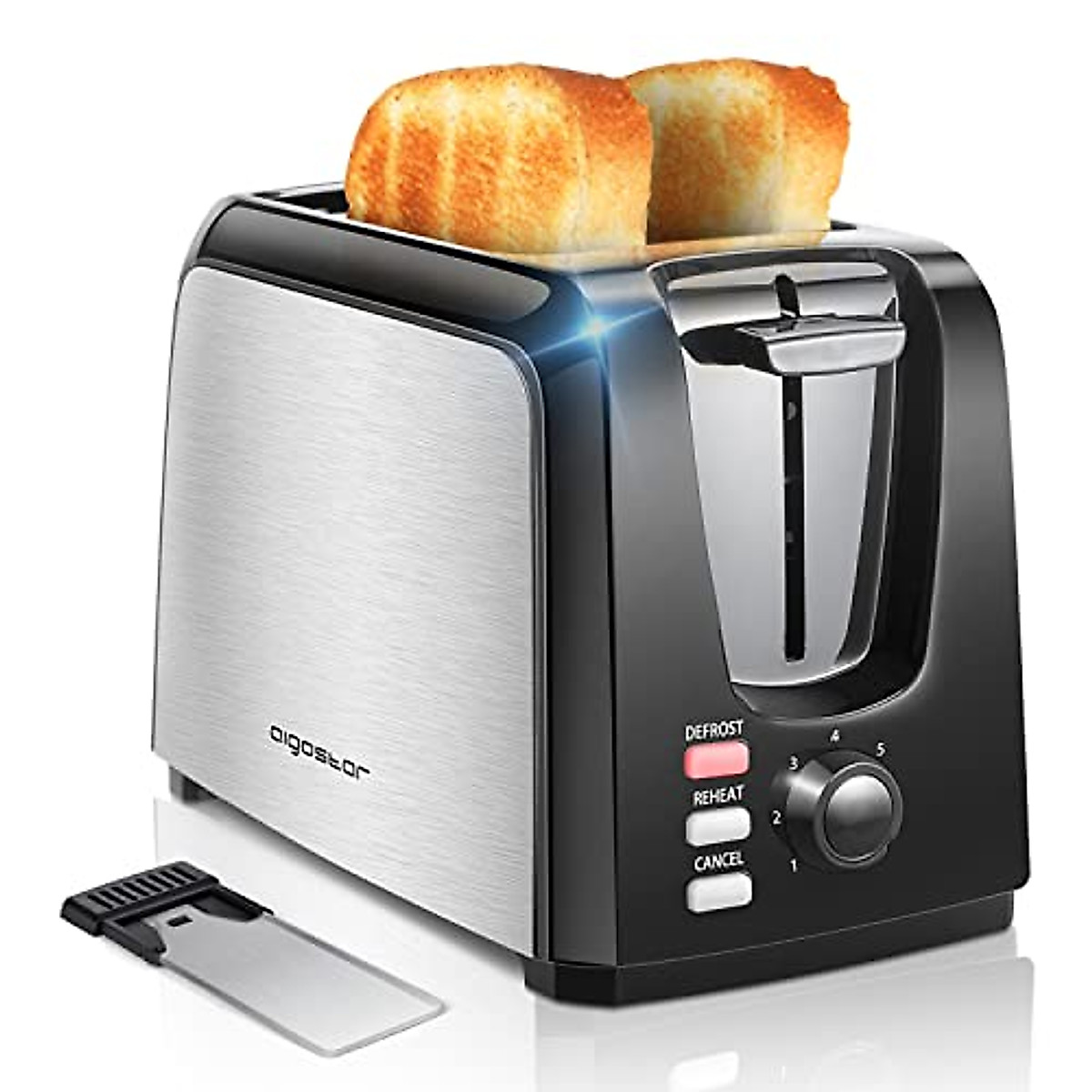 Toaster 2 Slice Wide Slots Best Rated Prime Toasters, Compact Stainless Steel Bread Toaster with Reheat/Defrost/Cancel Functions, 7-Shade Control & Removable Crumb Tray, Black, UL Certificated