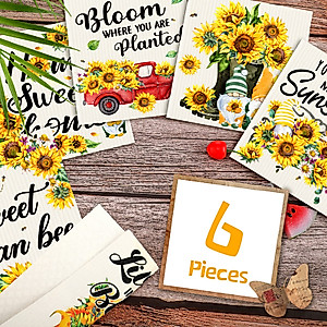 Moukeren 6 Pieces Swedish Kitchen Dishcloths for Kitchen Sunflower Dish Towels Bee Kitchen Towels Absorbent Reusable Sponge Cleaning Dish Cloths Quick Drying Washable Tea Towels No Odor Bar Hand Towel