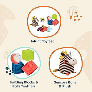 B. toys- B. baby – Baby Play Set – Sensory Baby Toys – Building Blocks, Balls- Teethers, Plush Zebra – Toys For Infants, Babies – Wee B. Ready