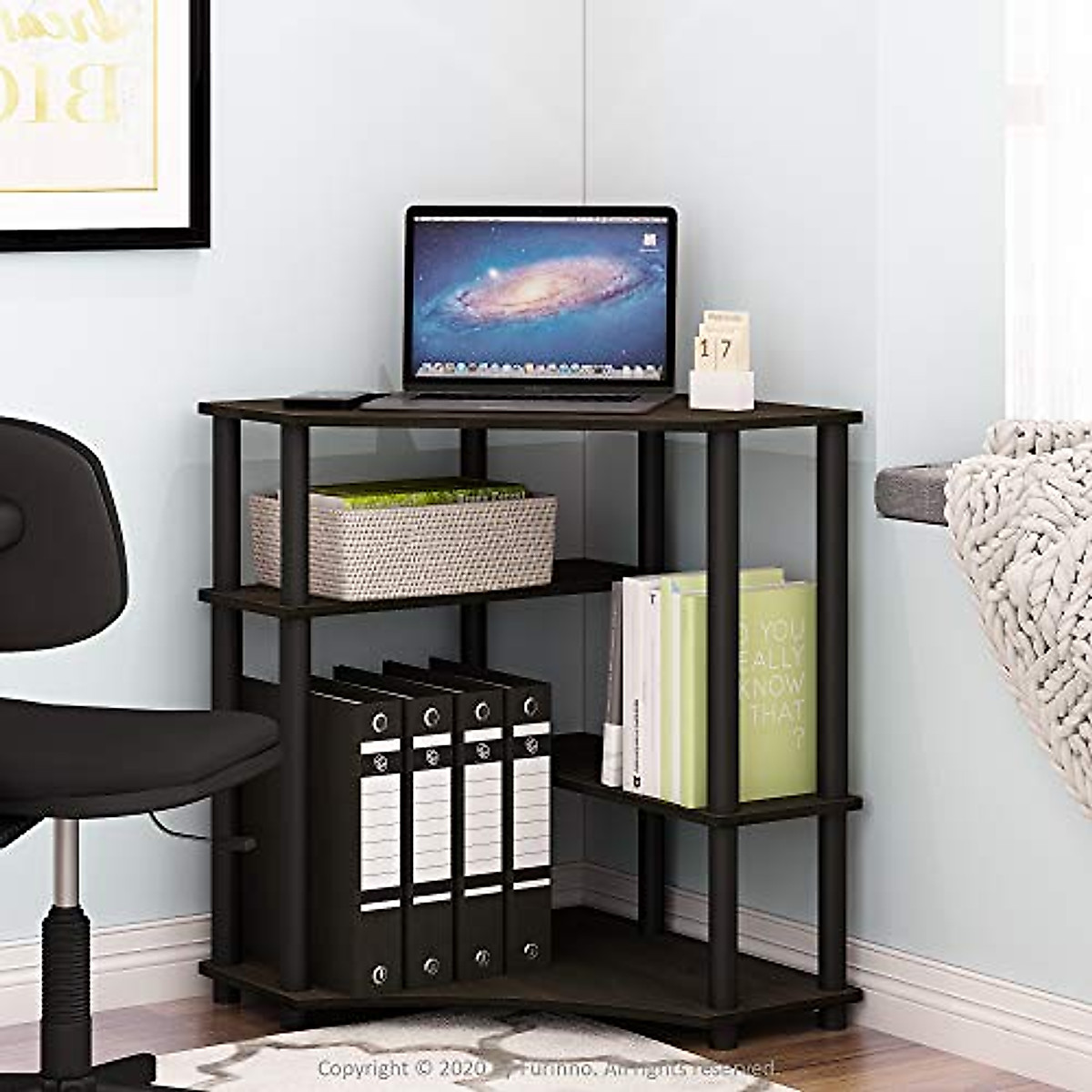 FURINNO Turn-N-Tube Space Saving, Corner Desk, Espresso/Black