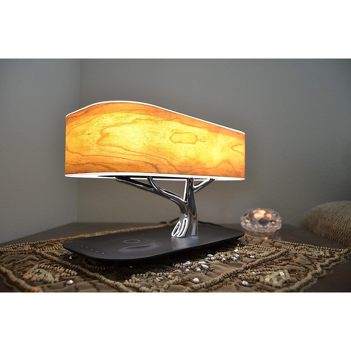 SBOTLIGHT Bedside Tree Lamp with Bluetooth Speaker and Wireless Charger Desk Tree of Life lamp Sleep Mode Stepless Dimming LED Night Light QI Charging Phones Wireless Charge