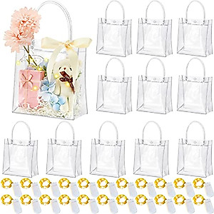 24 Pcs LED Light Clear Plastic Gift Bags Wedding Gift Bags with LED Fairy Lights Reusable Transparent PVC Gift Wrap Bag with Handle for Christmas Thanksgiving Wedding Birthday Baby Shower Party Favor