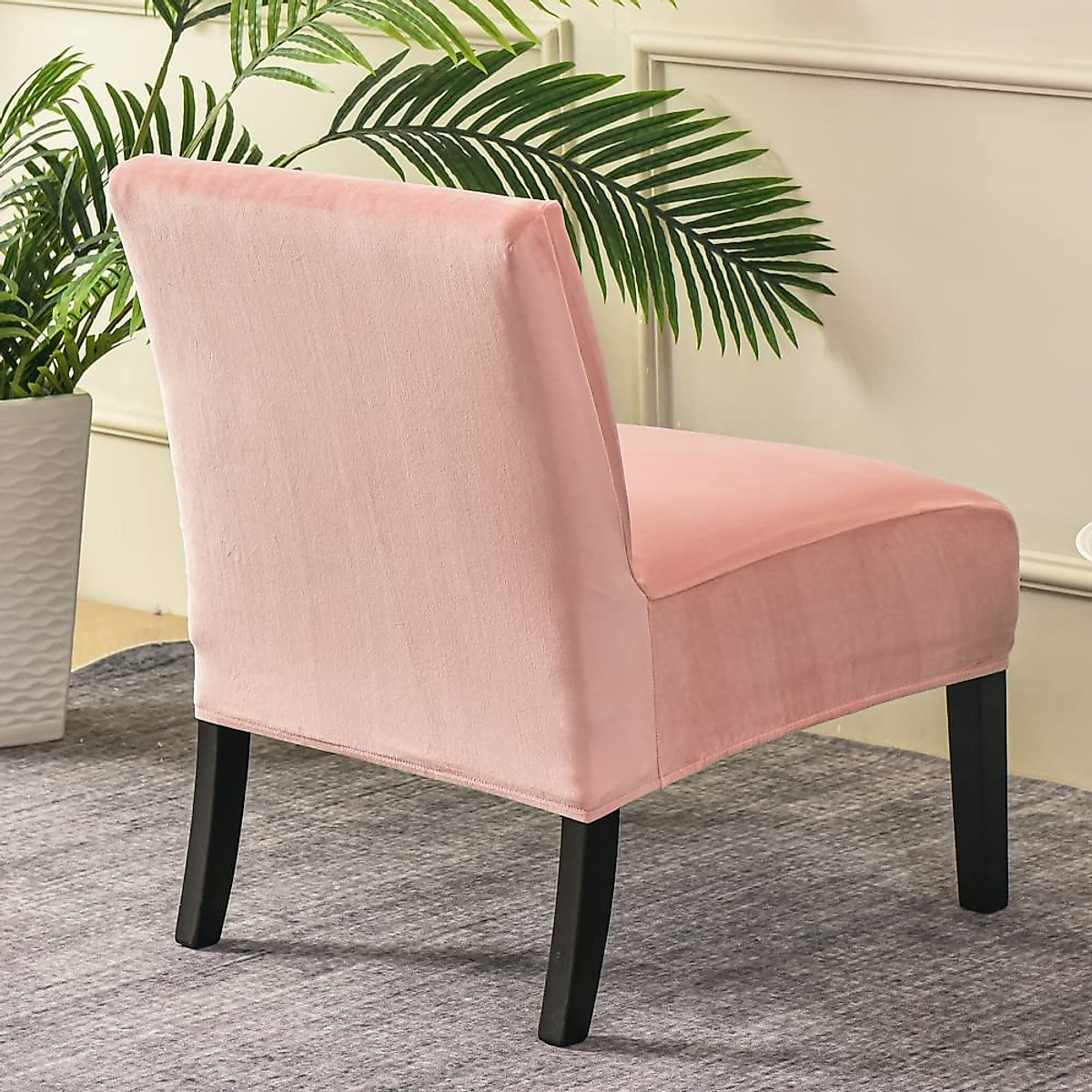 JIAN YA NA Armless Accent Chair Cover, Stretch Armless Chair Slipcover Velvet Armless Chair Covers Slipper Chair Slipcover Furniture Protector Covers for Living Room Bedroom(Velvet, Pink)