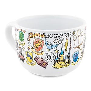 Silver Buffalo Harry Potter Hogwarts Destination Ceramic Soup Mug Bowl With Vented Lid and Handle For Ice Cream, Cereal, Beverages | Holds 24 Ounces