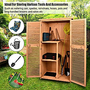 TITIMO 63" Outdoor Garden Storage Shed - Wooden Shutter Design Fir Wood Storage Organizers - Patios Tool Storage Cabinet Lockers for Tools, Lawn Care Equipment, Pool Supplies and Garden Accessories