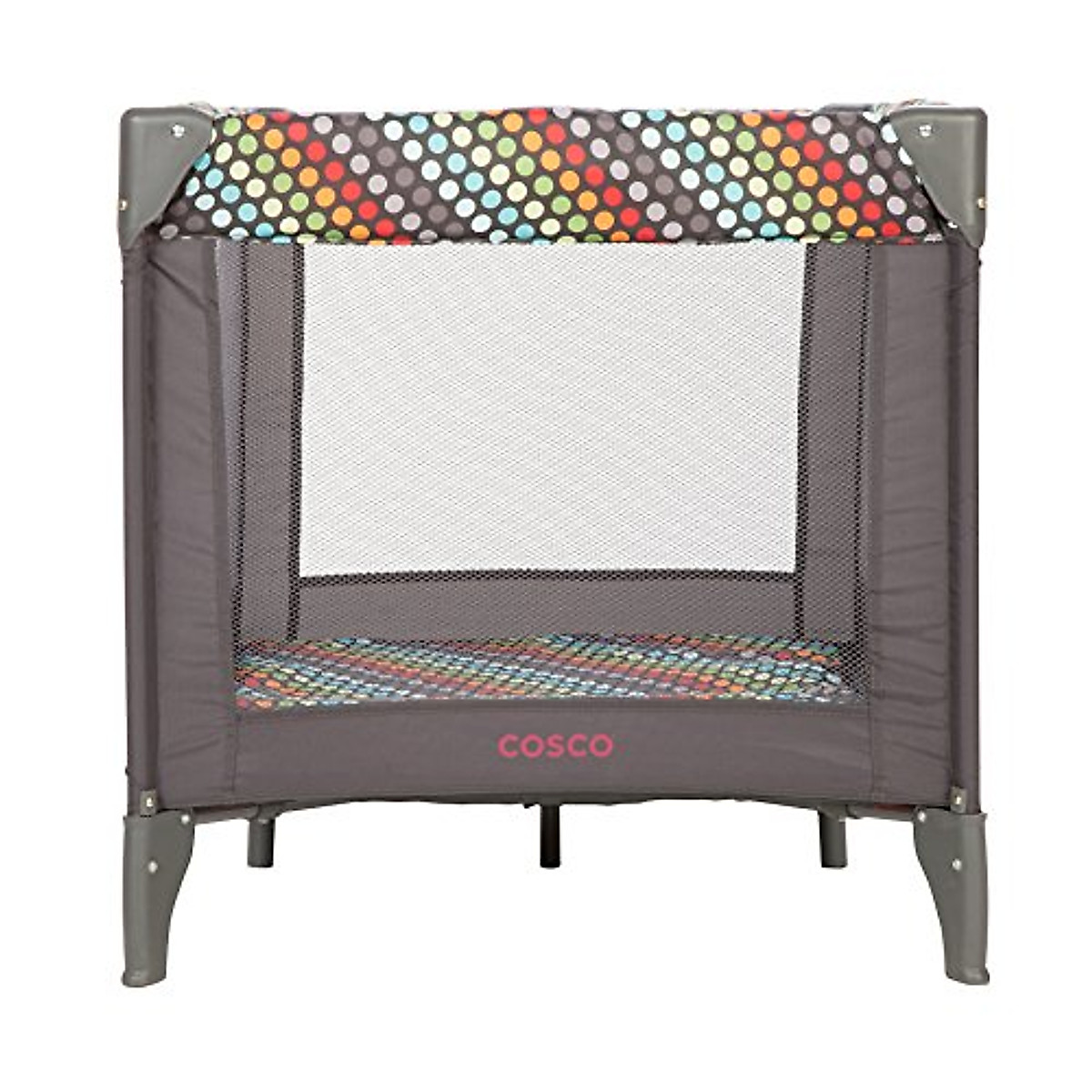 Cosco Funsport Compact Portable Playard, Lightweight, Easy Set up, Foldable Baby Playpen with Carry Bag, Rainbow Dots