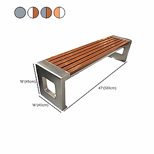 XINDAR Outdoor Garden Bench, Water Resistant Stainless Steel Modern Park Bench for Outdoor Use with Armless Design (Silver/Brown, 47" L x 16" W x 18" H)