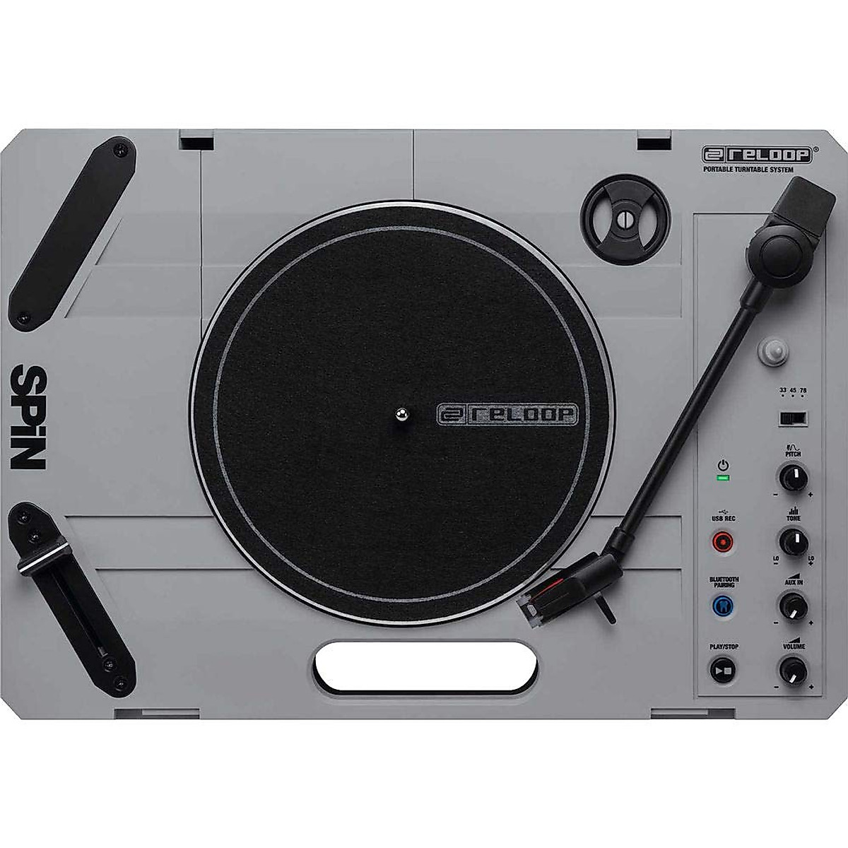 Reloop Spin Portable Turntable System with Scratch Vinyl with Polsen HPC-A30 Studio Headphones & Male Audio Cable (6') Bundle