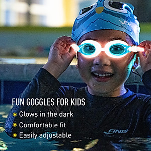 FINIS FlowGlow Goggles - Glow-in-The-Dark Kids Swim Goggles, Anti-Fog Goggles with UV Protection - Easily Adjustable Kids Swimming Goggles for Children Ages 4-12 - Pink