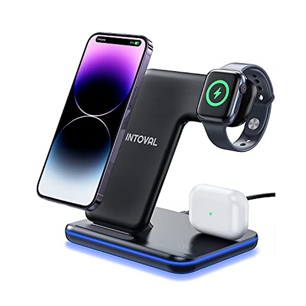 Intoval Charging Station for Apple iPhone/iWatch/Airpods, 3 in 1 Wireless Charger for iPhone 14/13/12/11/XS/XR/XS/X/8, iWatch 8/Ultra/7/6/SE/5/4/3/2, Airpods Pro2/Pro1/3/2/1 (Z5,Black)