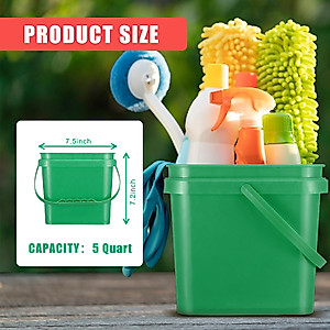 Mifoci 4 Pcs Plastic Bucket 5 Quart Square Cleaning Bucket Utility Small Pail with Handle for House Cleaning Storage Livestock Feeding Car Washing (Red,Yellow,White,Green)