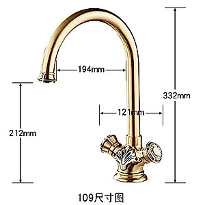 Retro Kitchen Vanity Sink Tap Deck Mounted Antique Brass Double Hot and Cold Water Single Spout Faucet